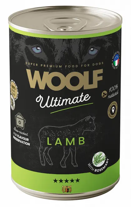 Woolf Ultimate dog blik lamb&rosemary 400gr. - Van Noord's Dierenvoeders